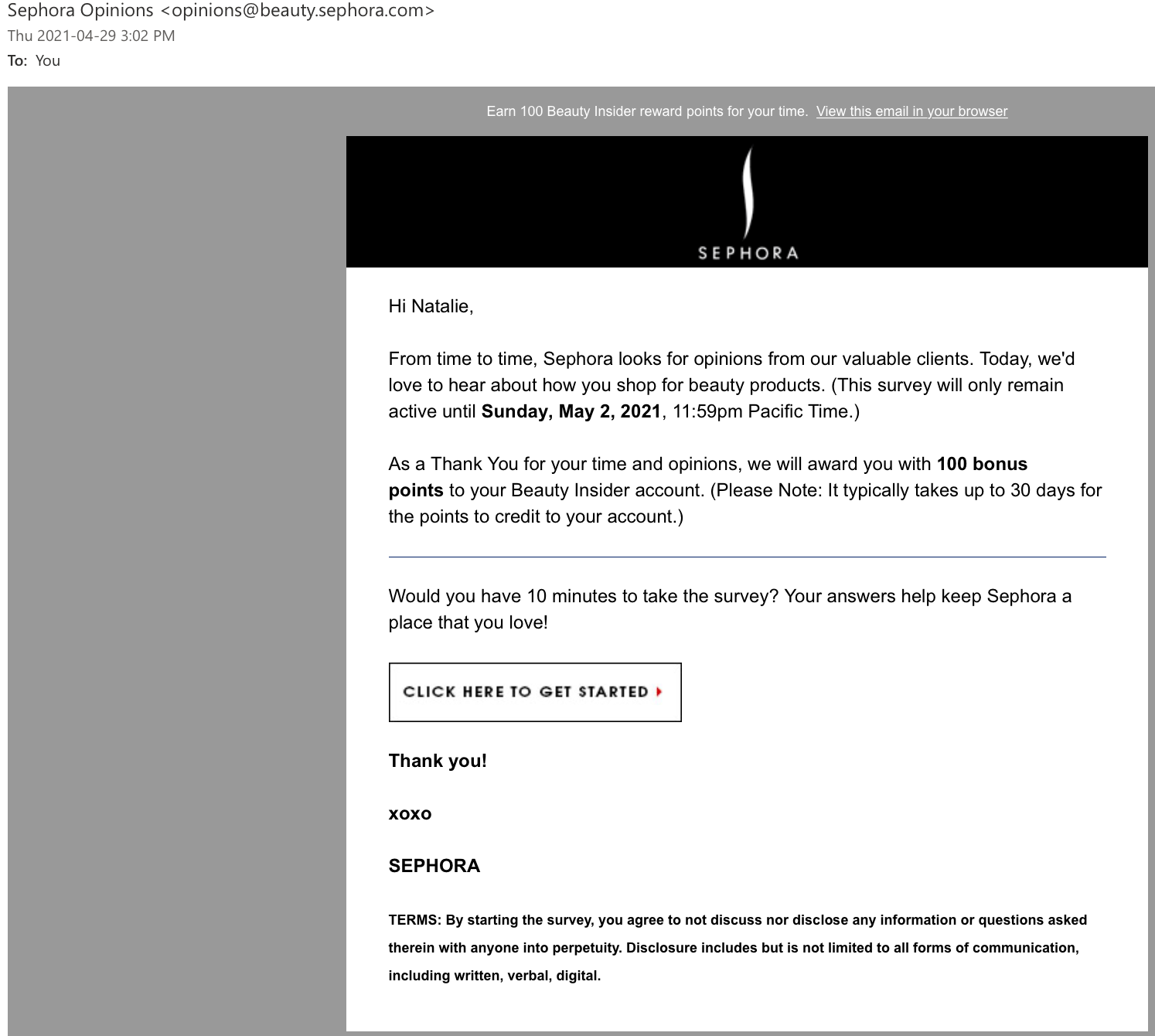Sephora Opinions Email Survey - Beauty Insider Community
