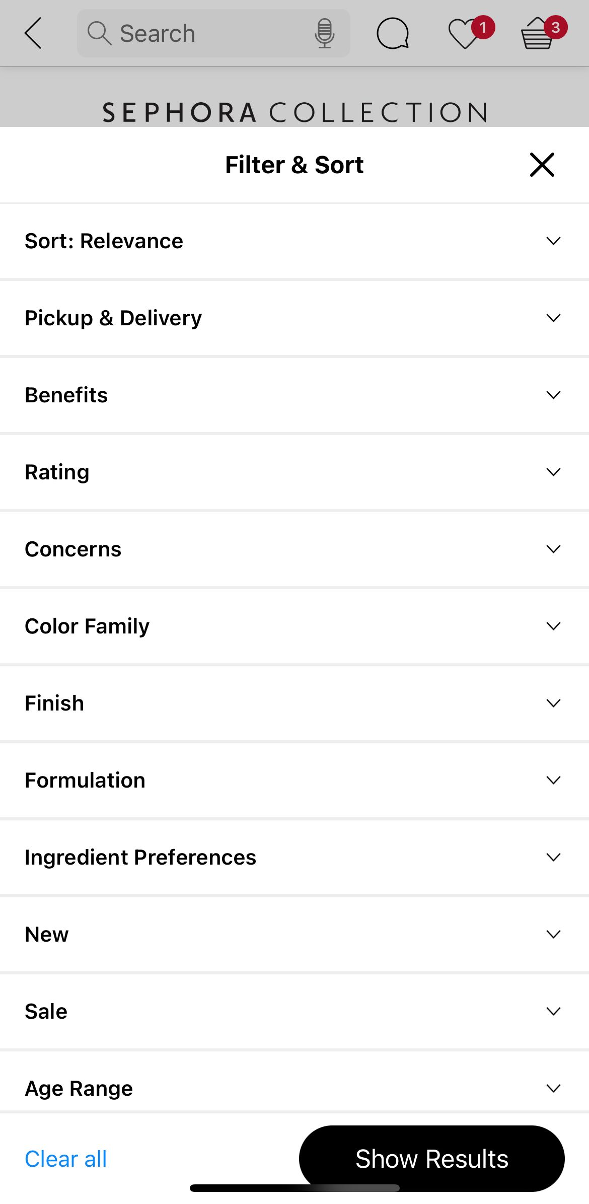 Category filter missing from app - Beauty Insider Community
